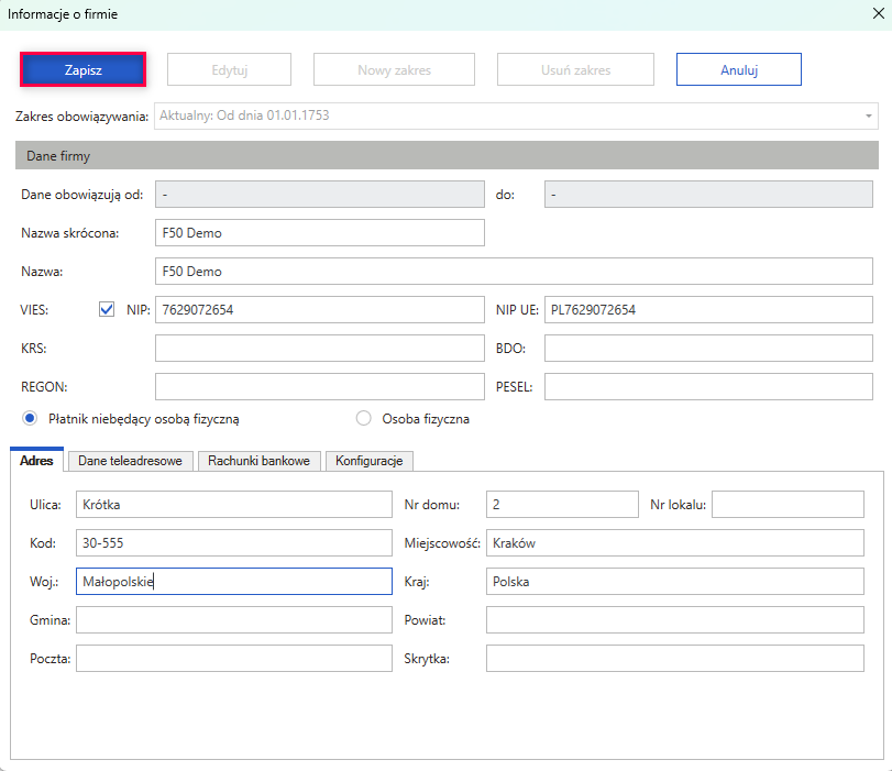 [F50/FKF] Zmiana danych firmy – Centrum pomocy